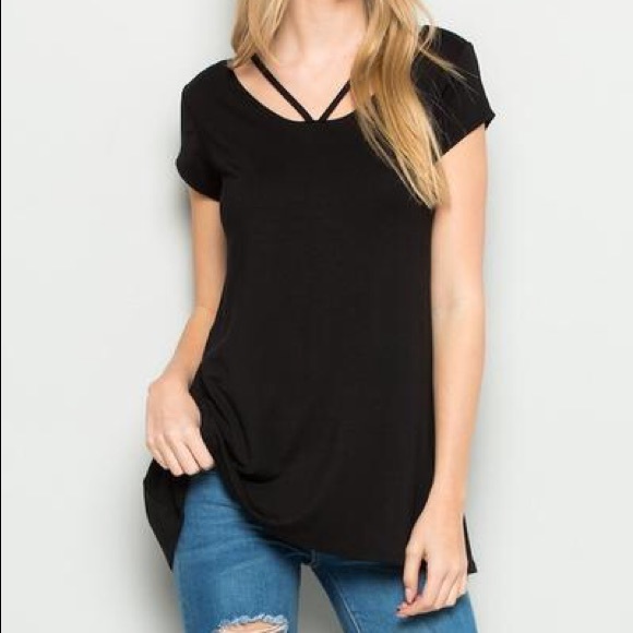 Tops | Black Criss Cross Tunic Top Regular Plus Sizes | Poshmark